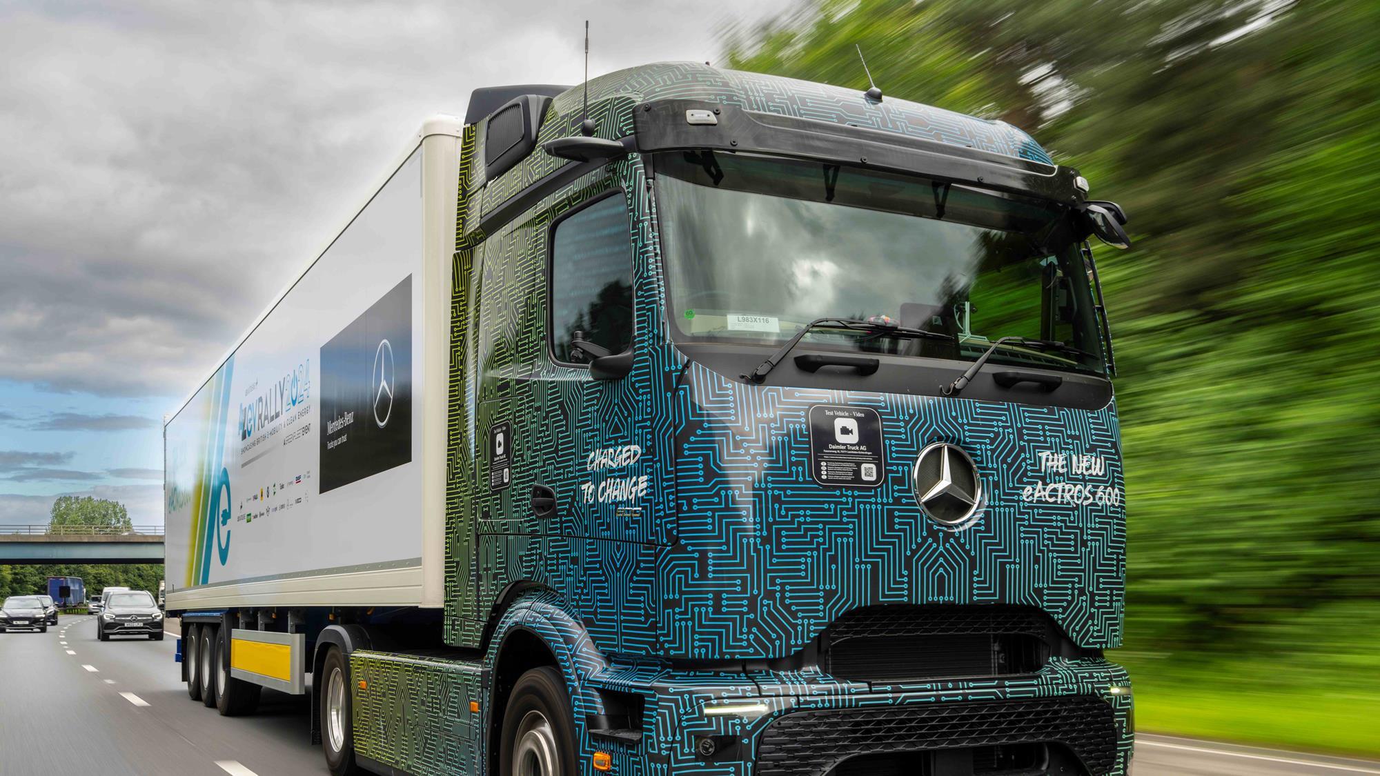 A battery-powered Mercedes-Benz eActros tractor unit has demonstrated ...
